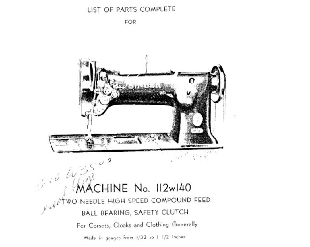 SINGER 112W140 List of Parts Complete Sewing Machine in ENGLISH - Etsy