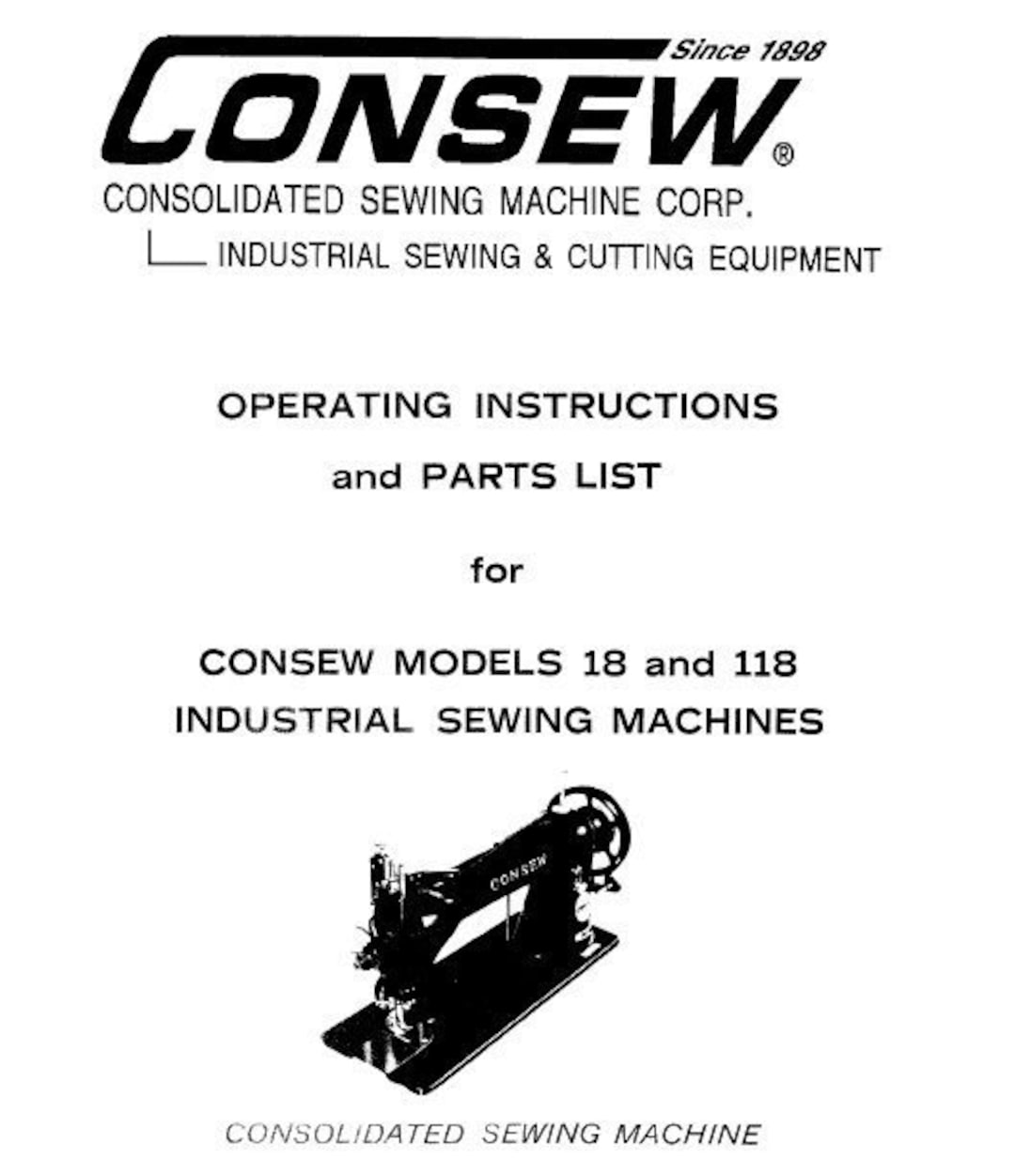 CONSEW MODEL 18 MODEL 118 Operating Instructions Sewing Machine in ...