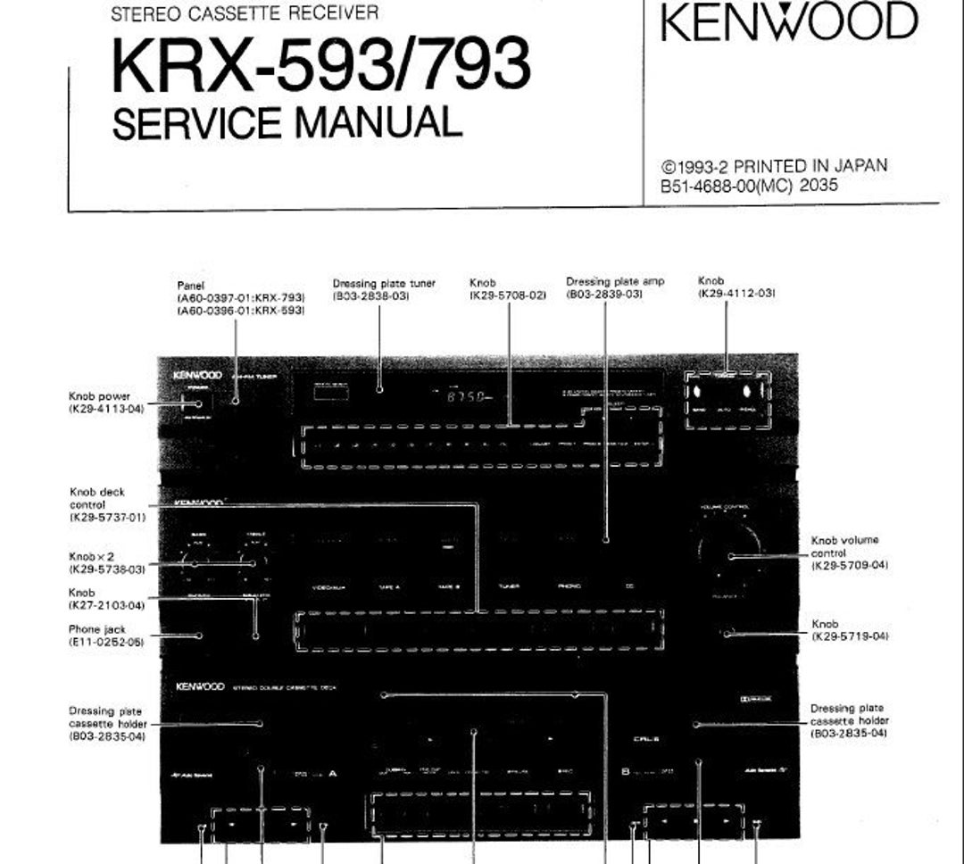 KENWOOD Krx-593 Krx-793 Service Manual Stereo Cassette Receiver in ENGLISH - Etsy