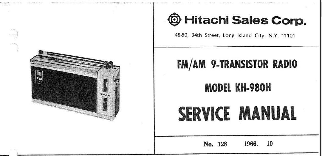 HITACHI Kh-980h Service Manual Fm Am 9 Transistor Radio 4 Pages in ...