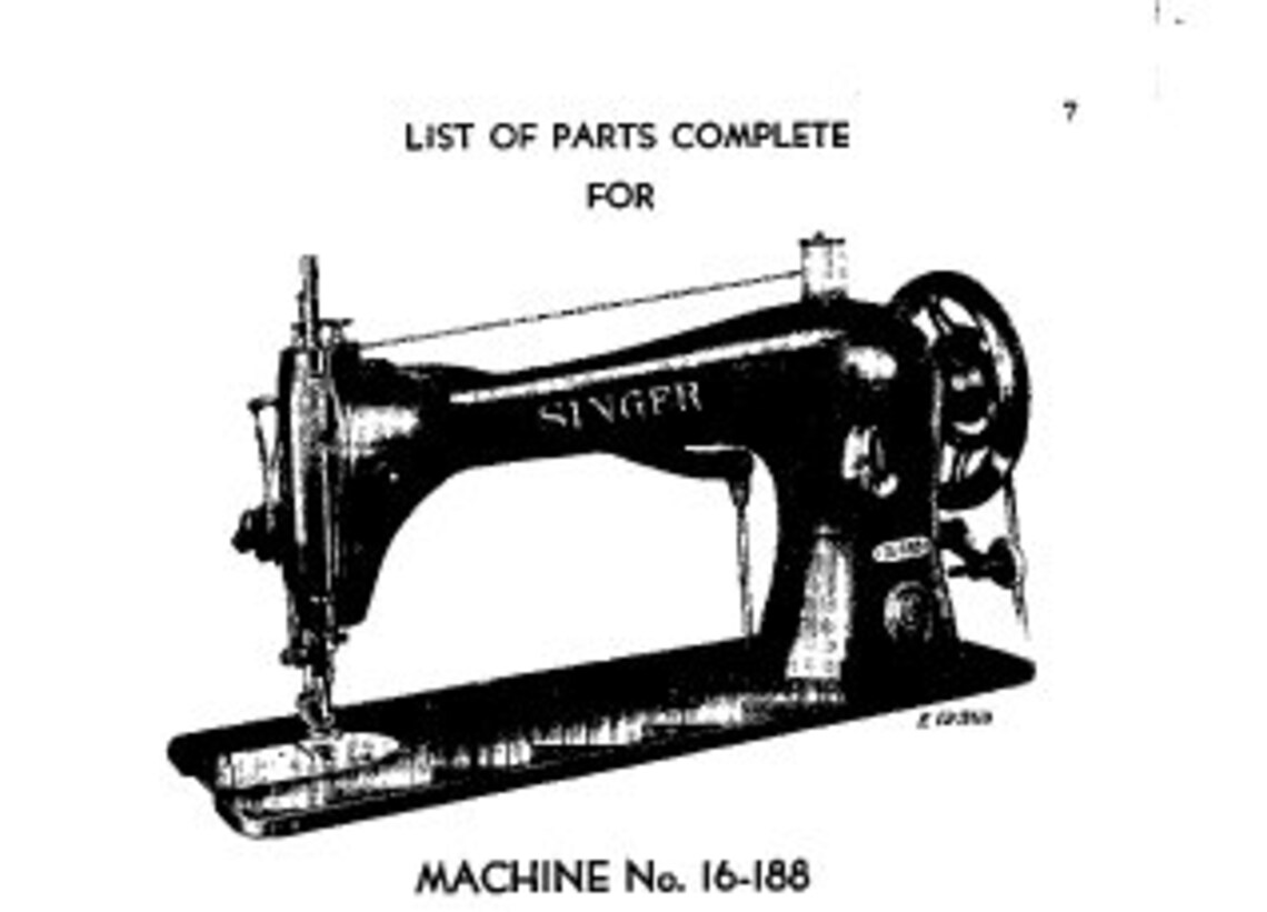 SINGER 16-188 List of Parts Complete Sewing Machine in ENGLISH - Etsy