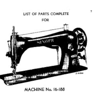 SINGER 16-188 List of Parts Complete Sewing Machine in ENGLISH - Etsy