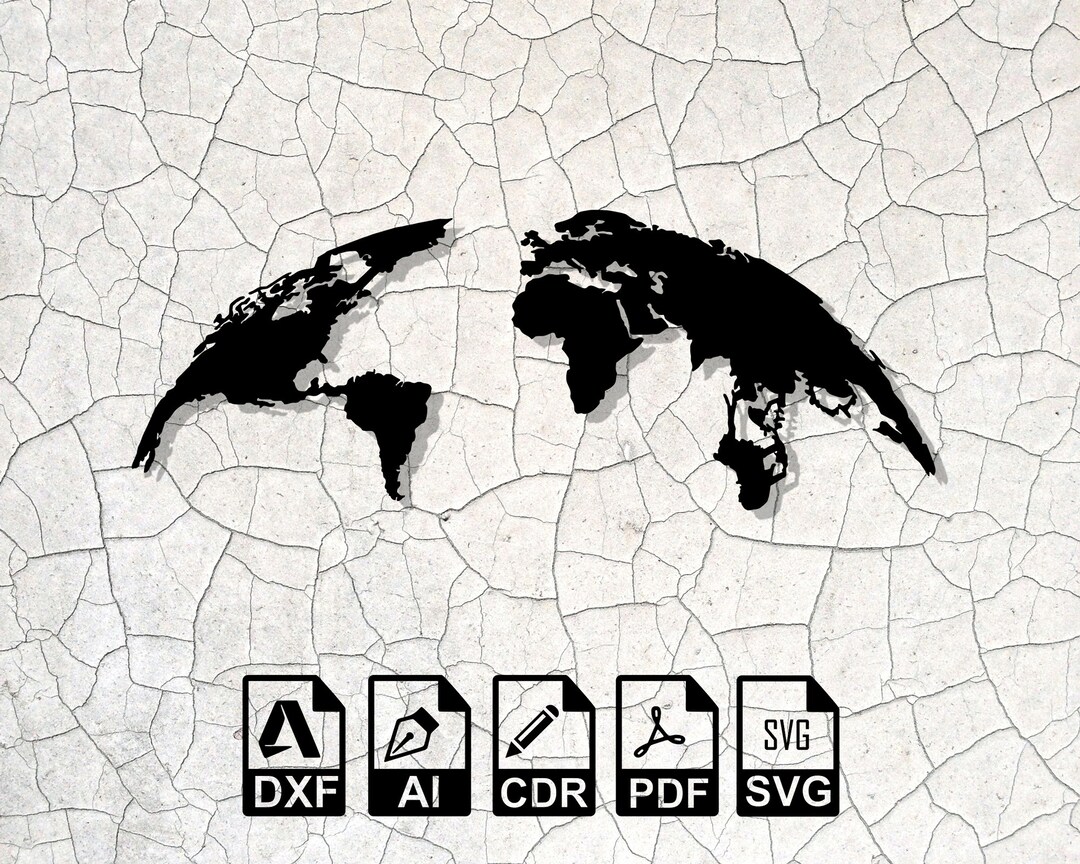World Map Earth Laser Cut Svg Dxf Files Wall Sticker Engraving - Etsy