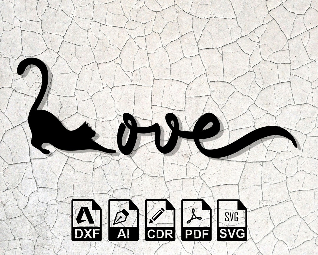 Cat Love Kitty Glowforge Laser Cut Svg Dxf Files Wall Sticker - Etsy