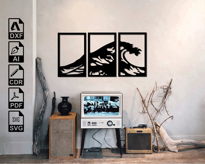 Wave Sea Waves corte láser svg dxf archivos de pared pegatina - Etsy España