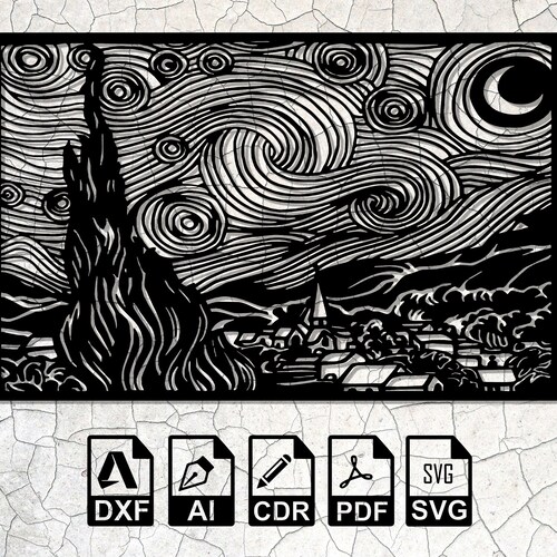 Starry Night Vincent Van Gogh Classic Art SVG DXF EPS - Etsy