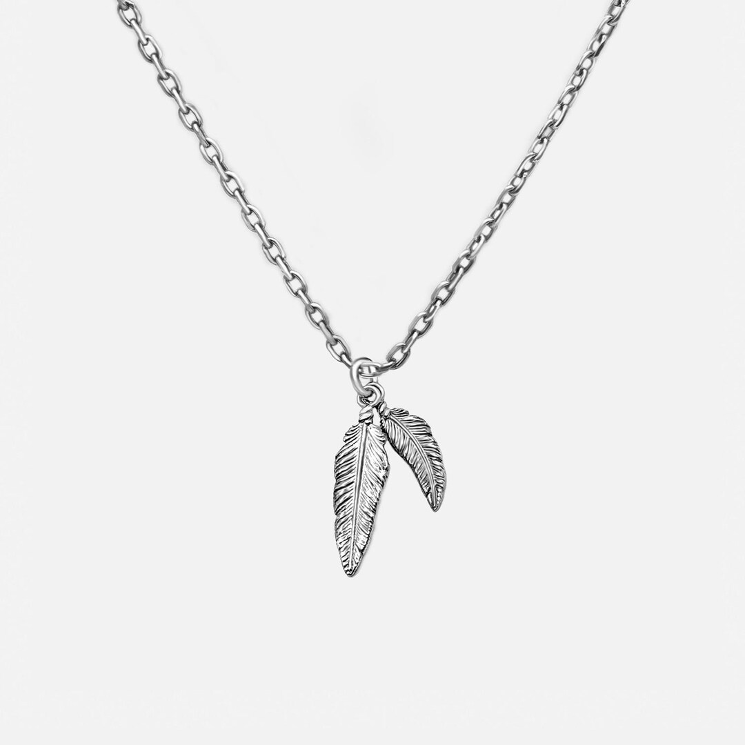 925 Silver Lucky Feathers Necklace With Cable Chain, Dainty Double ...