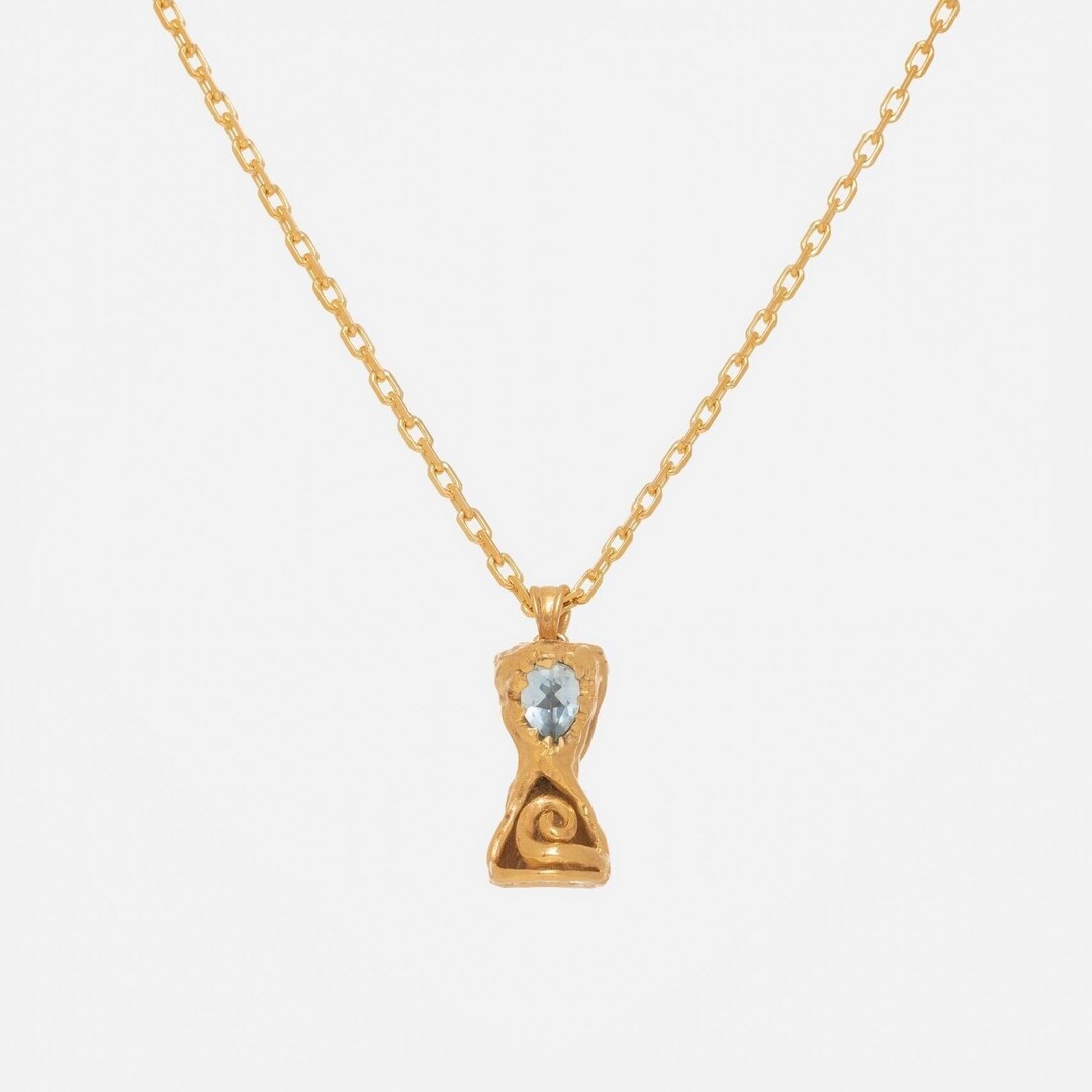 925 Silver Time is Gem Necklace With Sky Blue Topaz Gem and Cable Chain ...