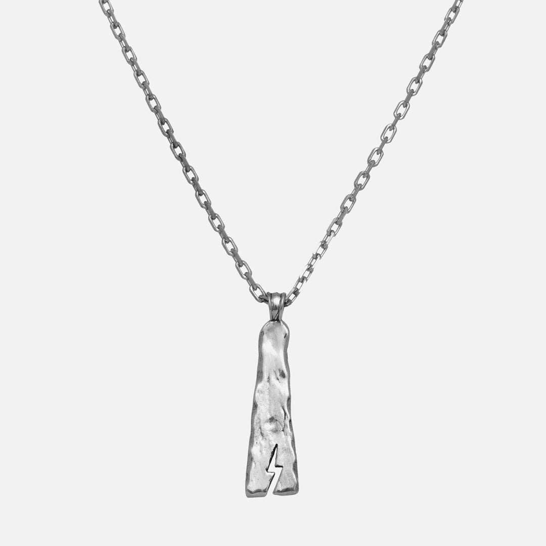 Handmade Sterling Silver Monolith Necklace: Hammered Lightning Bolt ...