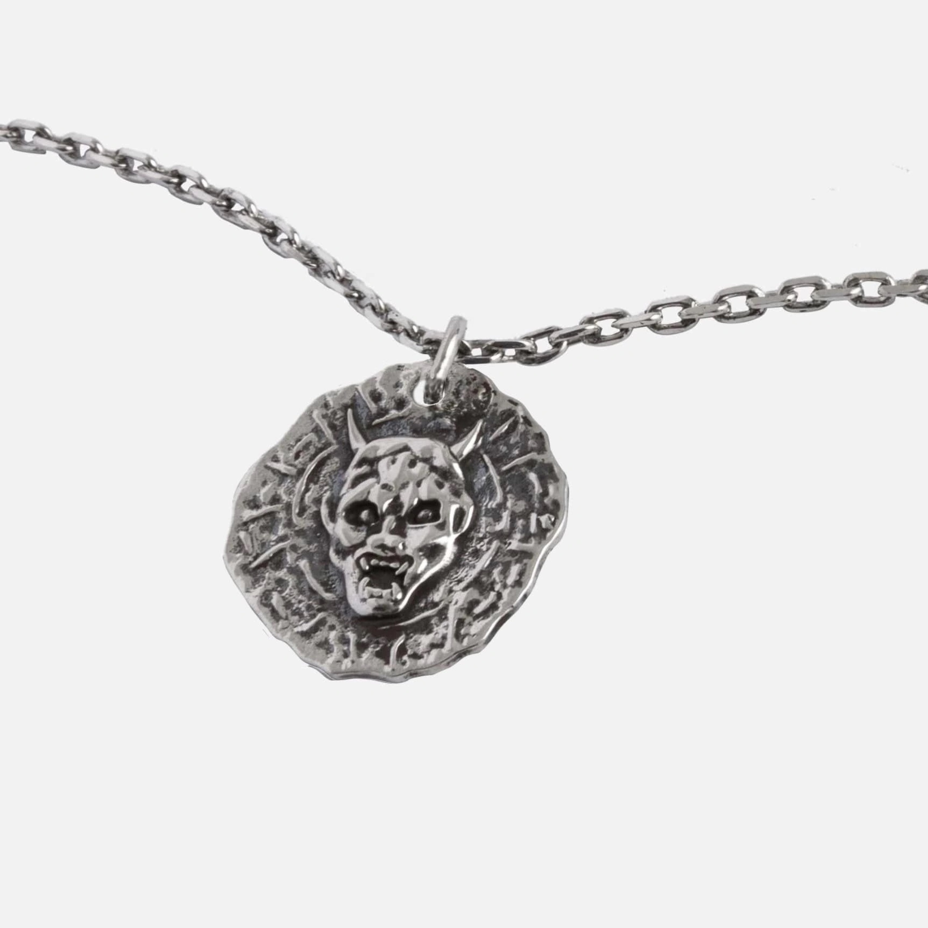 925 Silver Oni Mask Necklace With Cable Chain Gold Vermeil Japanese Myth Demon Hannya Oni