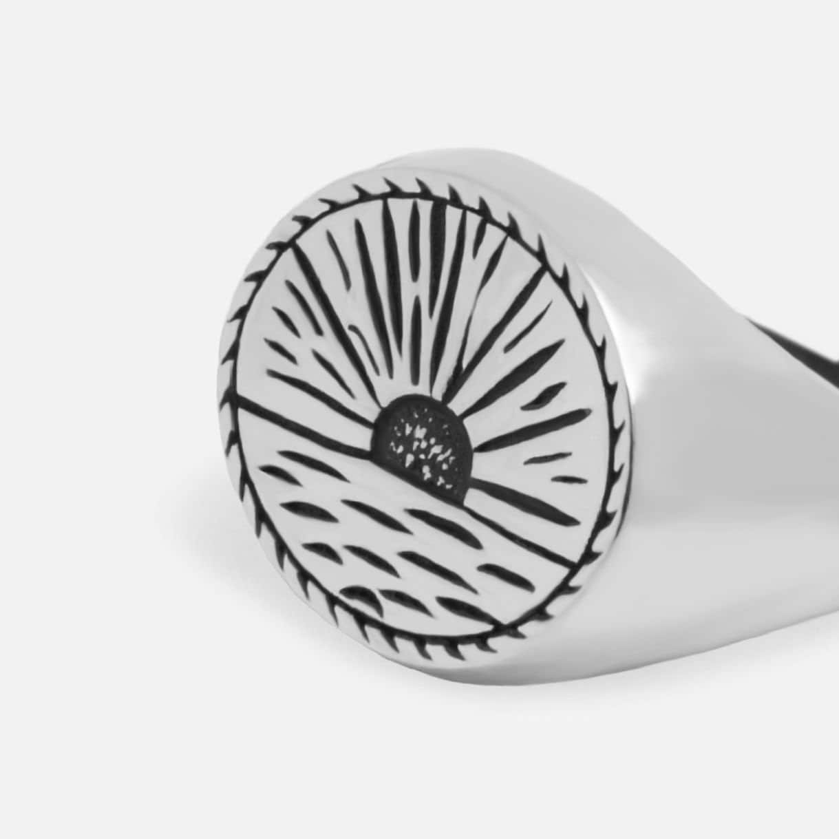 925 Silver Sunrise Signet Ring, Gold Vermeil, Sunset, Rustic, Carved ...