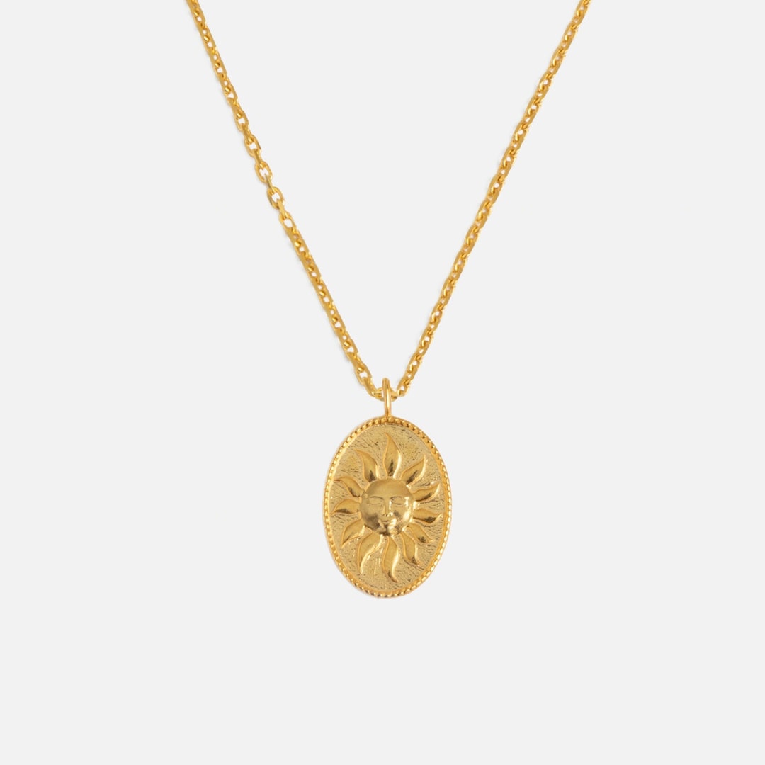 925 Silver the Sun Necklace With Cable Chain, Gold Vermeil, Sun Face ...