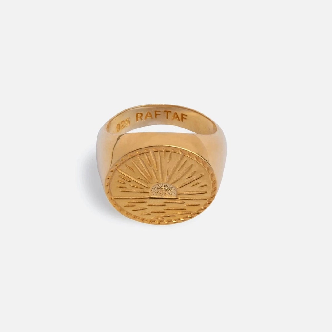925 Silver Sunrise Signet Ring, Gold Vermeil, Sunset, Rustic, Carved ...