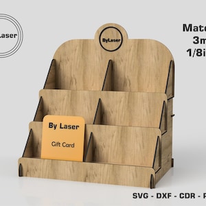 3 Tiered Retail Counter Gift Card Display Stand for Laser Cut Files - 3mm - 1/8 in Versions ...