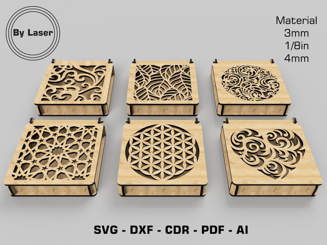 Decorative Wooden Box Laser Cut Files - Flip up Lid Storage Box - 3 ...