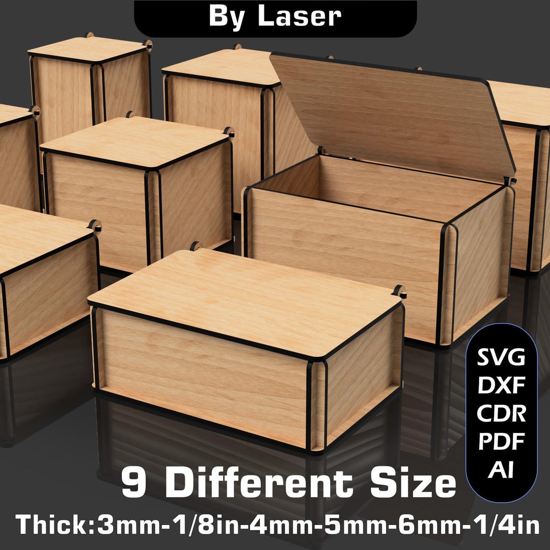 Laser Cut Box SVG: 9 Sizes With Flip Lid (digital Download) - Etsy