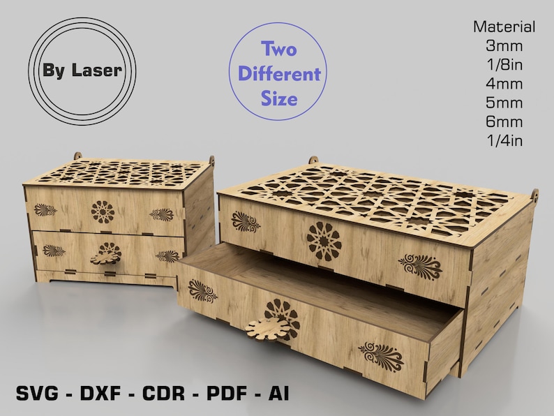 Chest of Drawers Box , Wooden Jewelry Box, Laser Cut Files, Desktop ...
