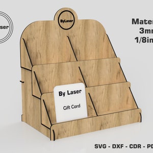 3 Tiered Retail Counter Gift Card Display Stand for Laser Cut Files - 3mm - 1/8 in Versions ...