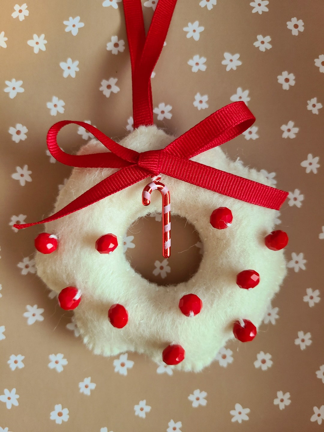 100% Handmade Wool Needle Christmas Mini Wreath, Hand Crafted Wool Felt ...