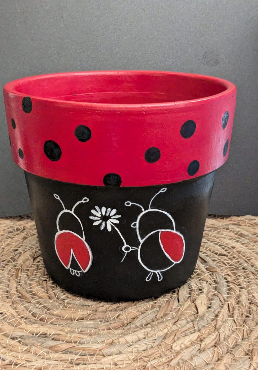 Large Hand Painted Terracotta Ladybug Flower Pot Medium Outdoor Indoor ...