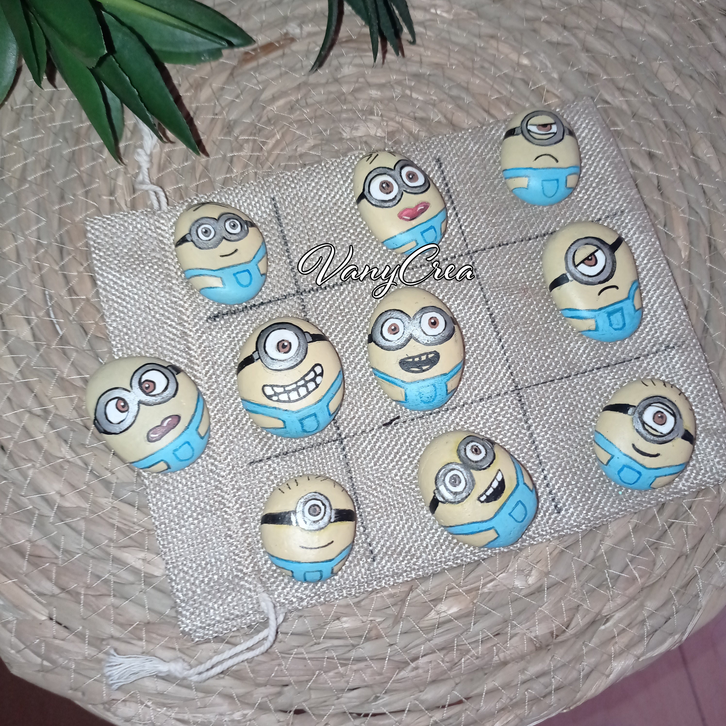 Tic Tac Toe Game Pebble Game Tic Tac Toe Minions Hand Painted - Etsy