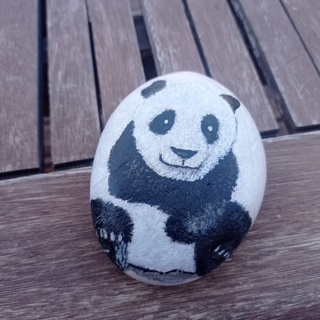 Hand Painted Pebble Panda Pebble Child Pebble Hand Painted Stone ...