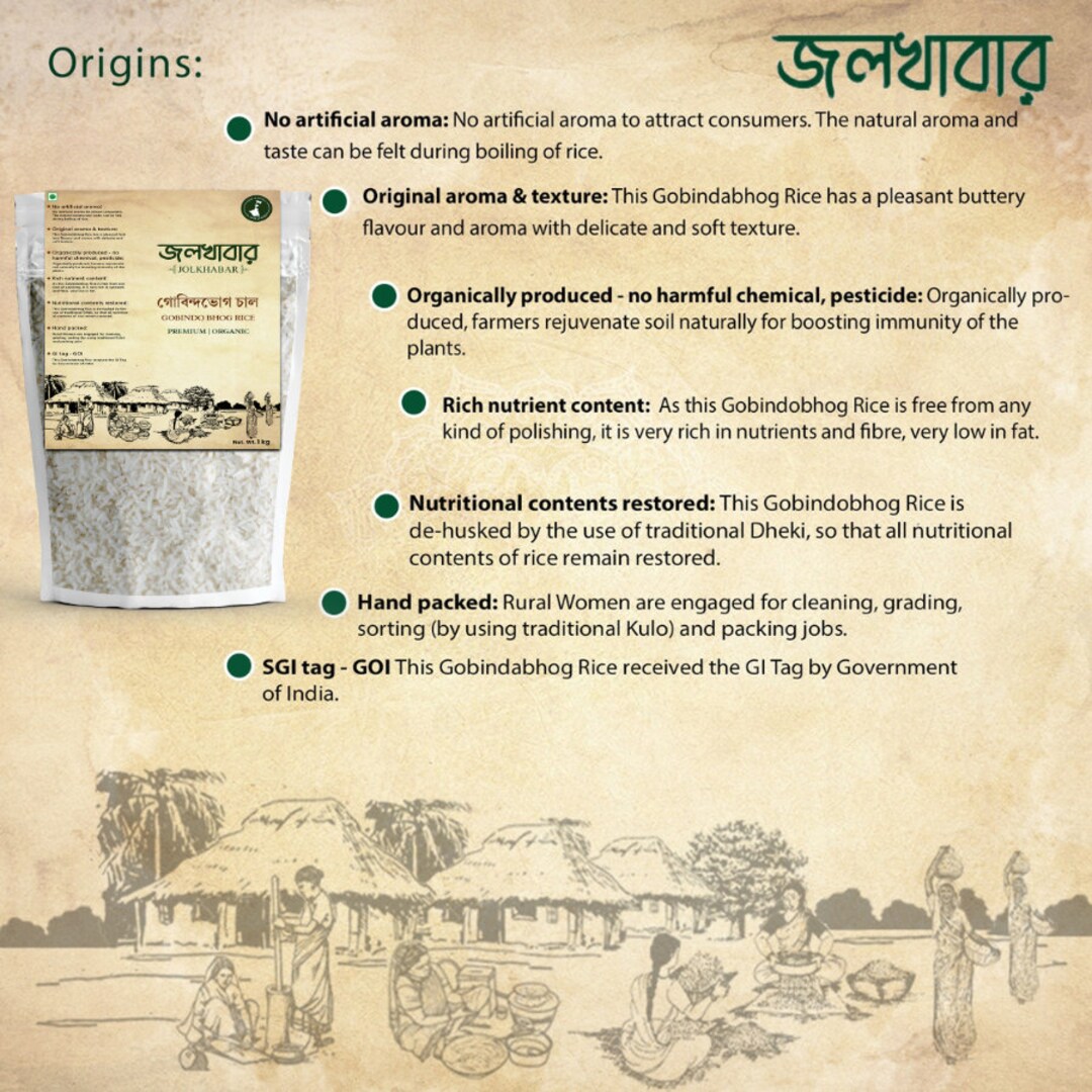 JOLKHABAR Gobindo Bhog Rice 1 Kg Gobindobhog Chal From Bengal Premium ...