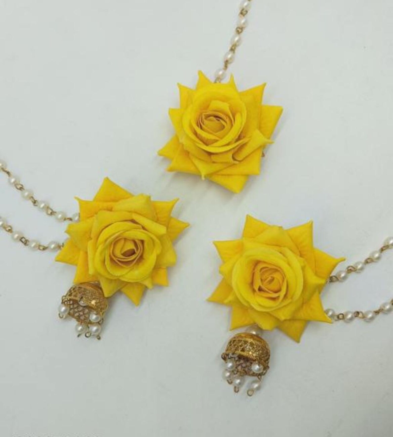 Rose Flower Bridal Jewelry Haldi Floral Earrings With Headpiece Bridal ...