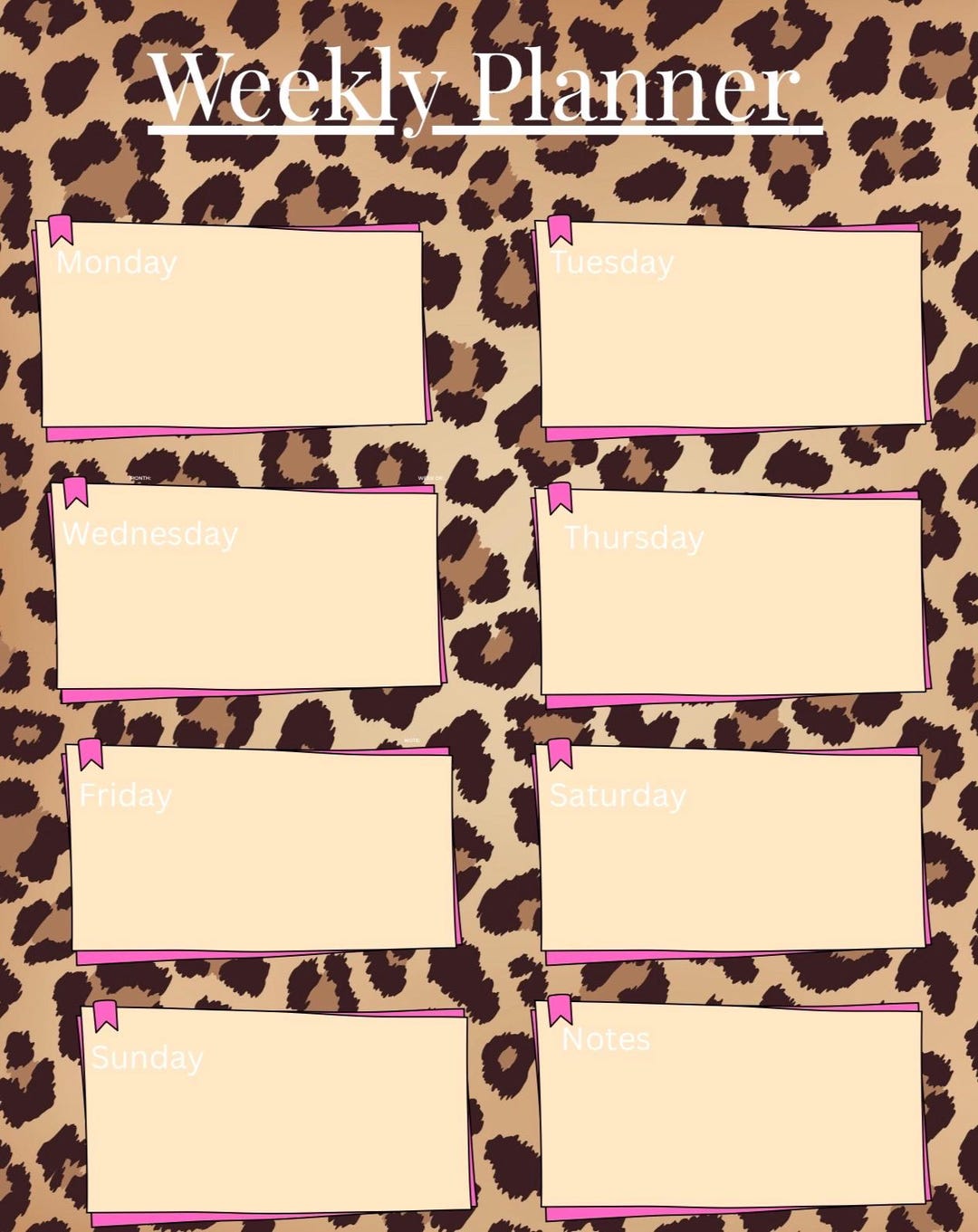 Leopard Print Weekly Planner | Undated PDF (digital Download - Etsy