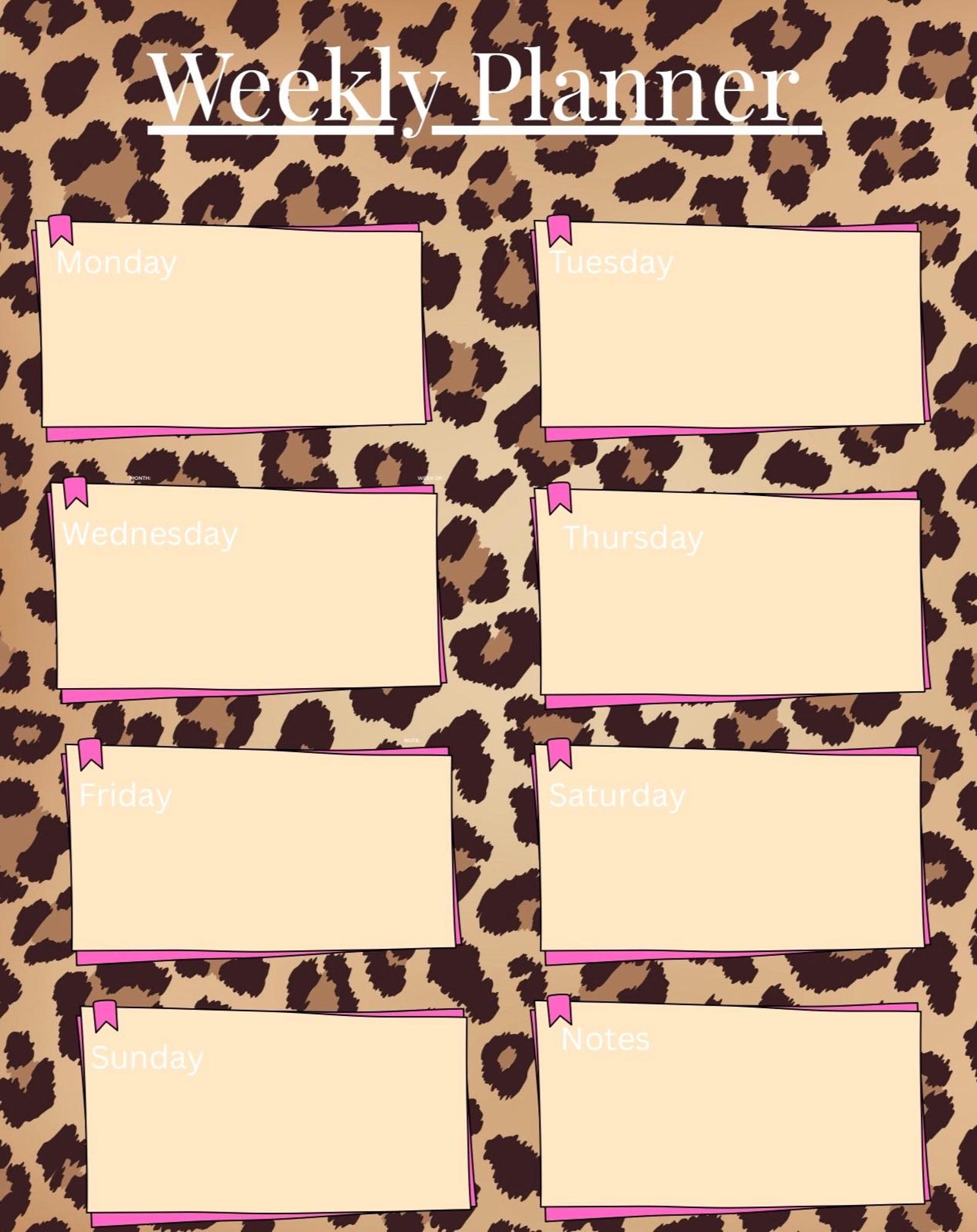 Leopard Print Weekly Planner | Undated PDF (digital Download - Etsy