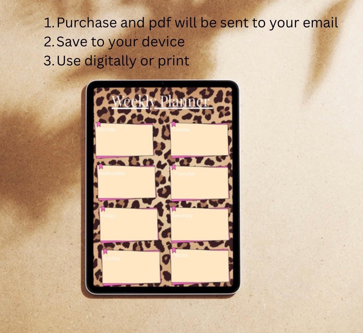 Leopard Print Weekly Planner | Undated PDF (digital Download - Etsy