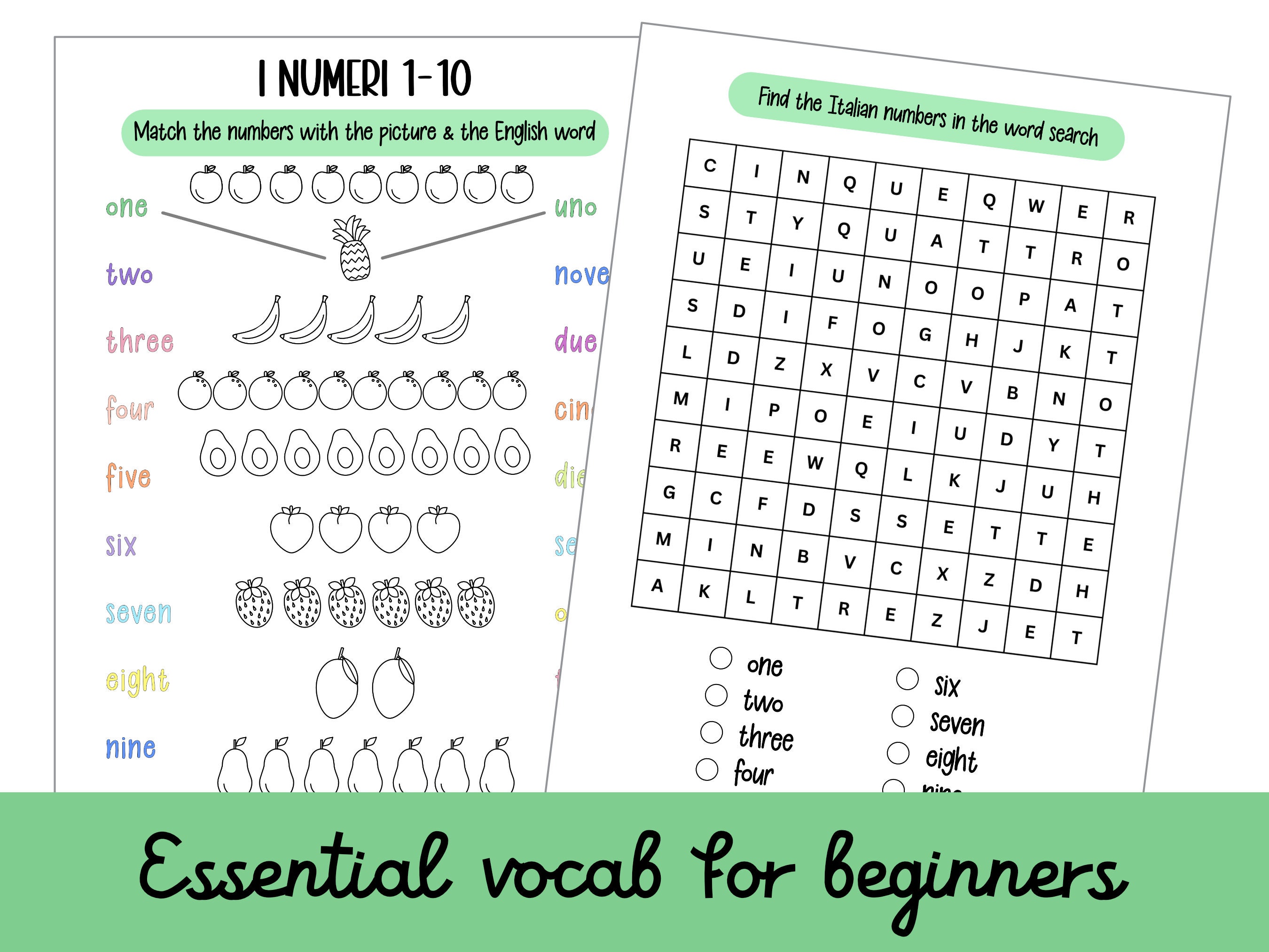 Italian Printable Activity Sheets for Kids for Home Learning and School ...