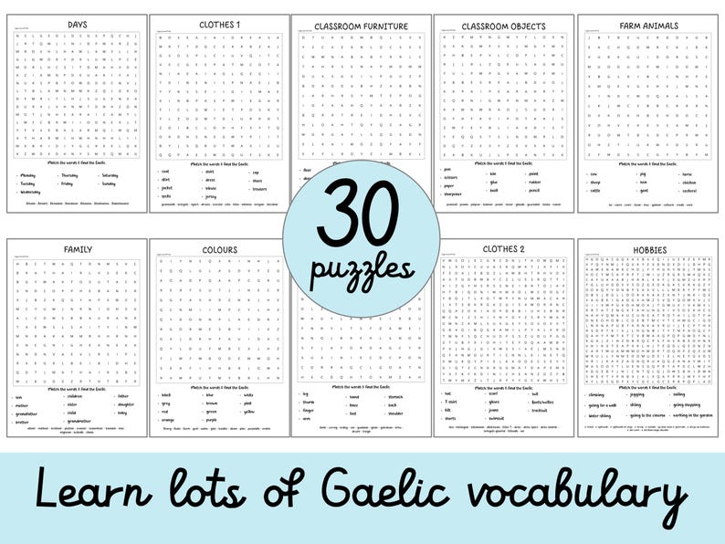 Scottish Gaelic Printable Word Searches. Learn Gaelic Vocabulary for ...