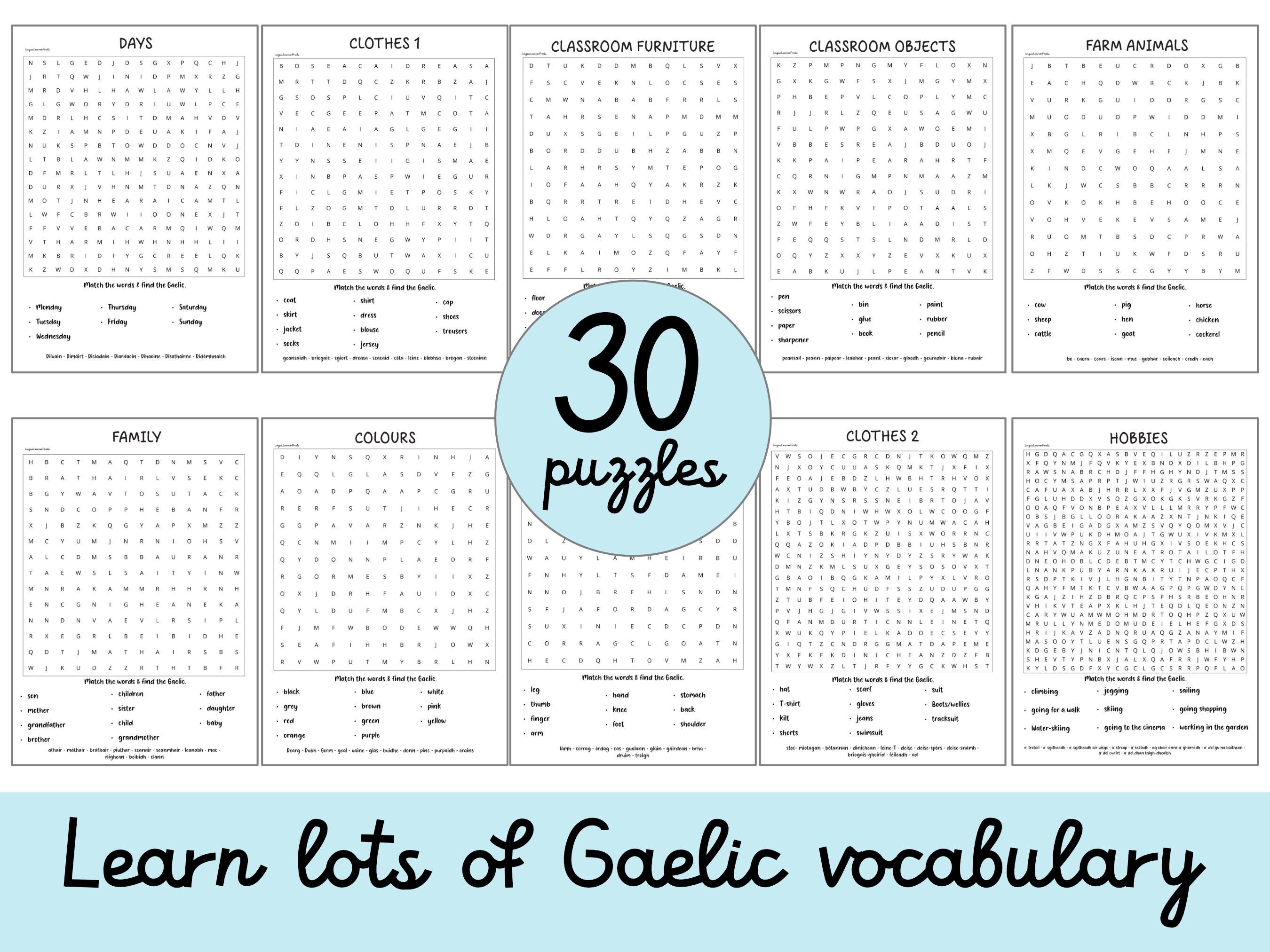 Scottish Gaelic Printable Word Searches. Learn Gaelic Vocabulary for ...