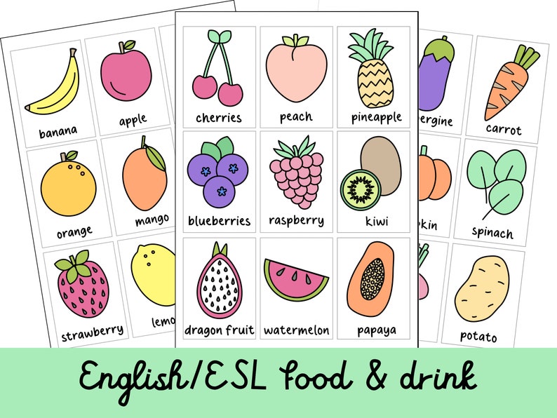 English Food and Drink Printable Flashcards - Etsy