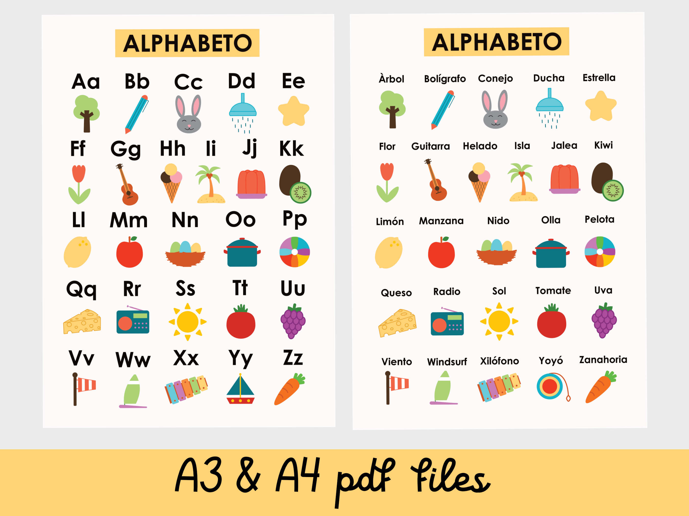 Spanish Alphabet Poster Set for Children. Educational Baby Shower Gift ...