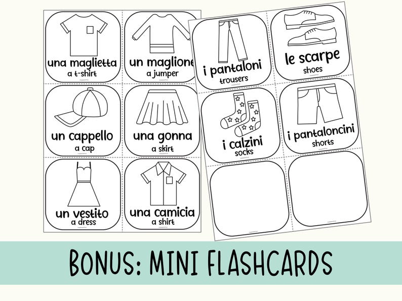 Italian Clothes Vocabulary Worksheets | Printable PDF for Kids (digital ...
