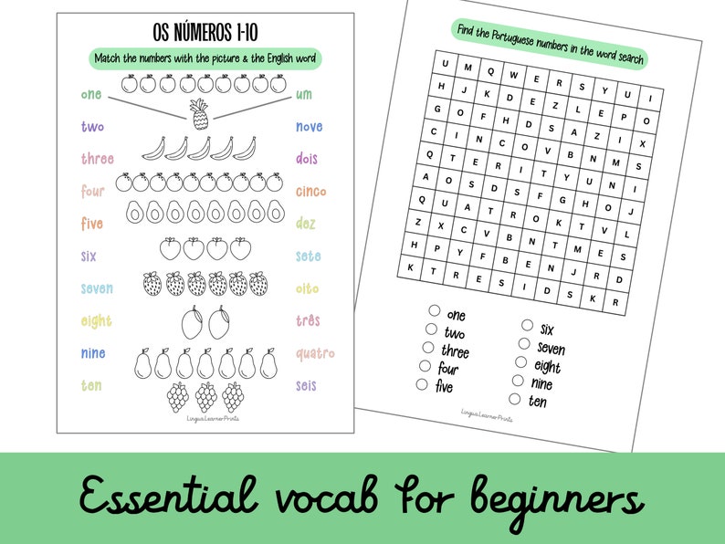 Portuguese Printable Activity Sheets for Kids for Home Learning and ...