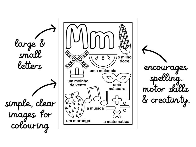 Portuguese Alphabet Coloring Pages: Educational Printable (25 Pages) - Etsy