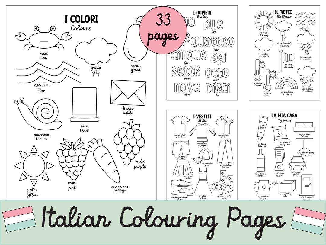 Italian Colouring Pages: Bilingual Vocabulary Builder (PDF) - Etsy