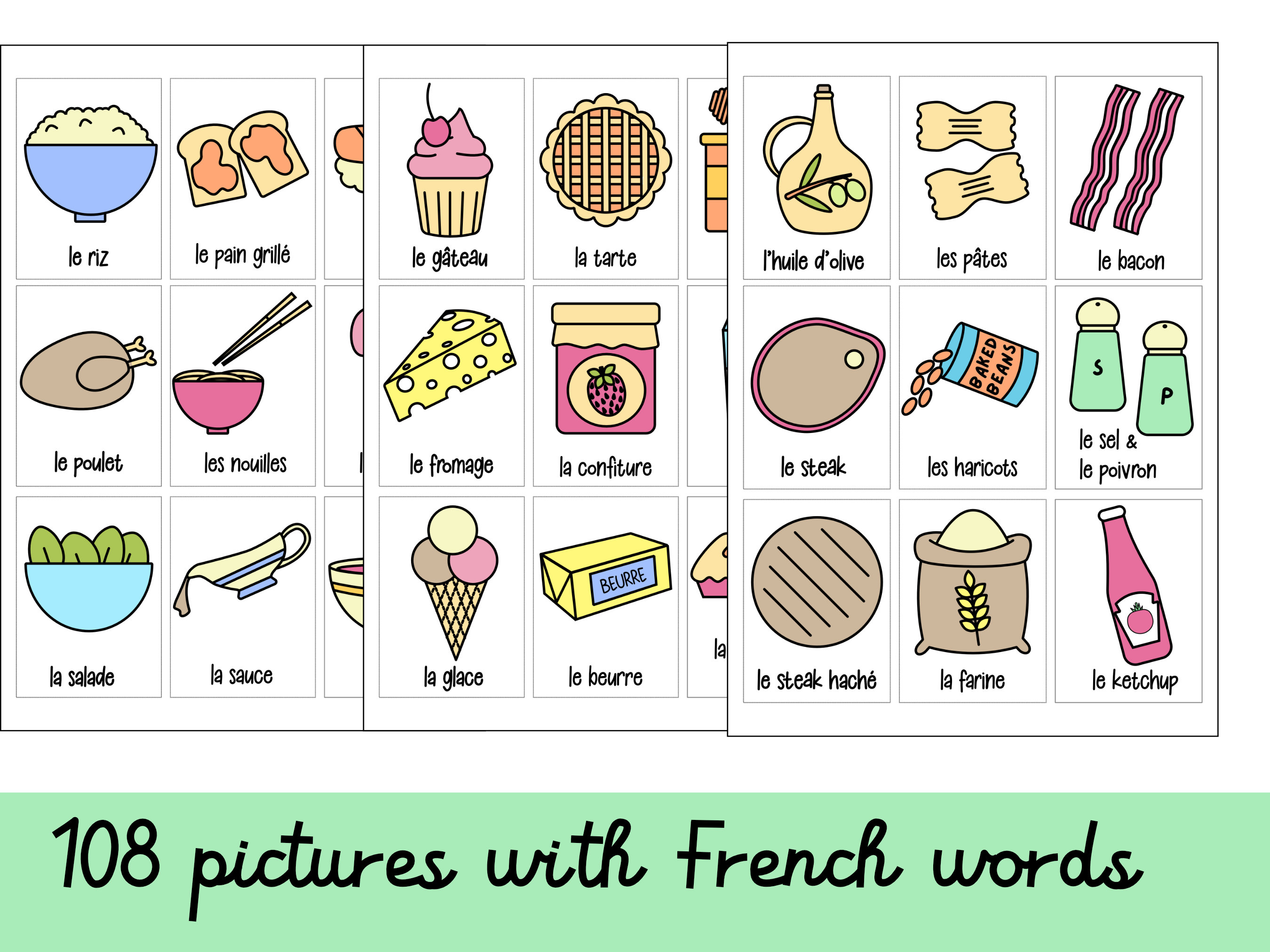 French Food & Drink Flashcards: Coloring Learning Resource (printable ...