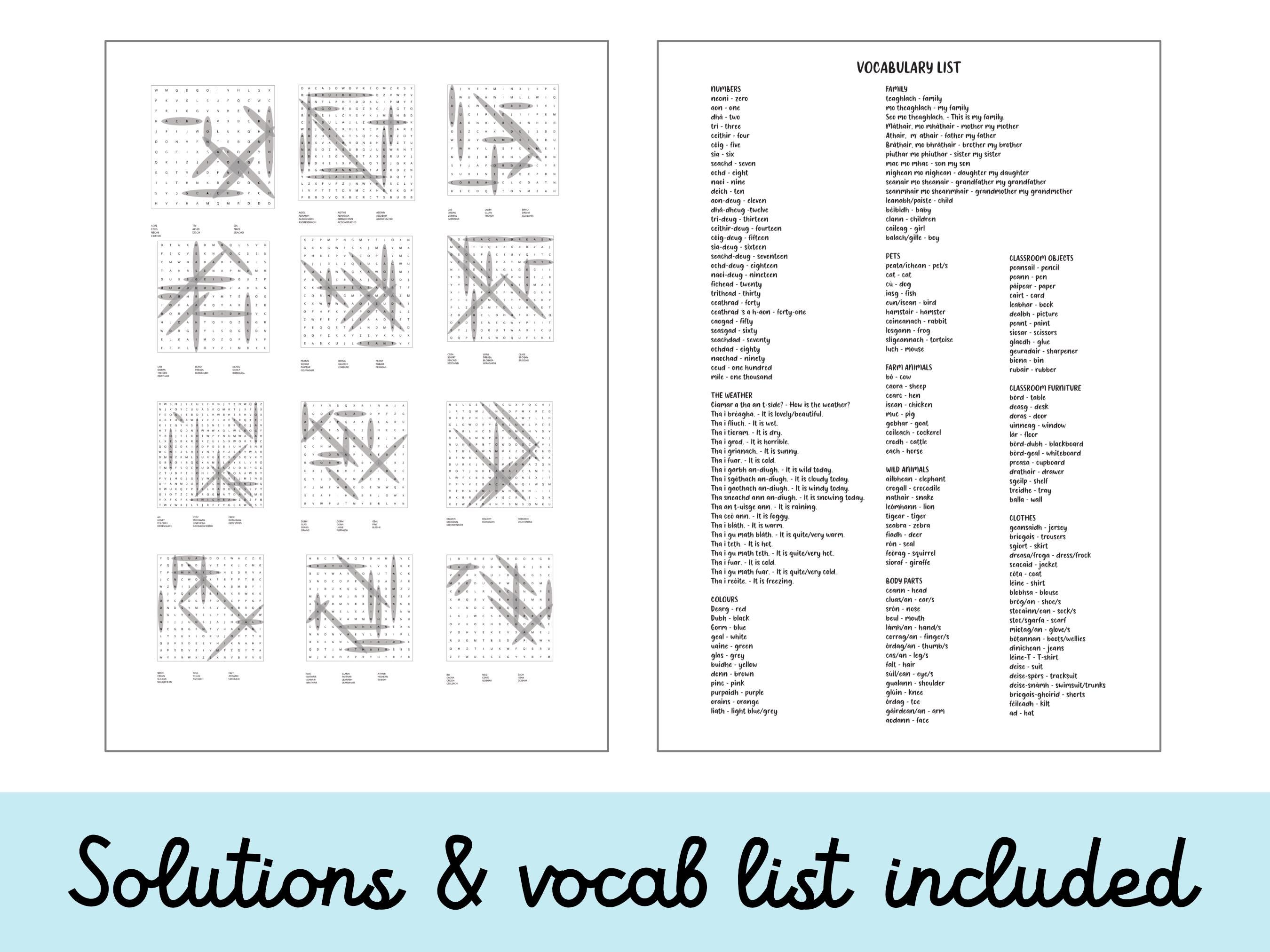 Scottish Gaelic Printable Word Searches. Learn Gaelic Vocabulary for ...