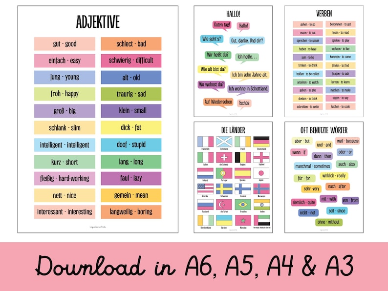 20 German Language Posters and Flashcards Printable. Learn German ...