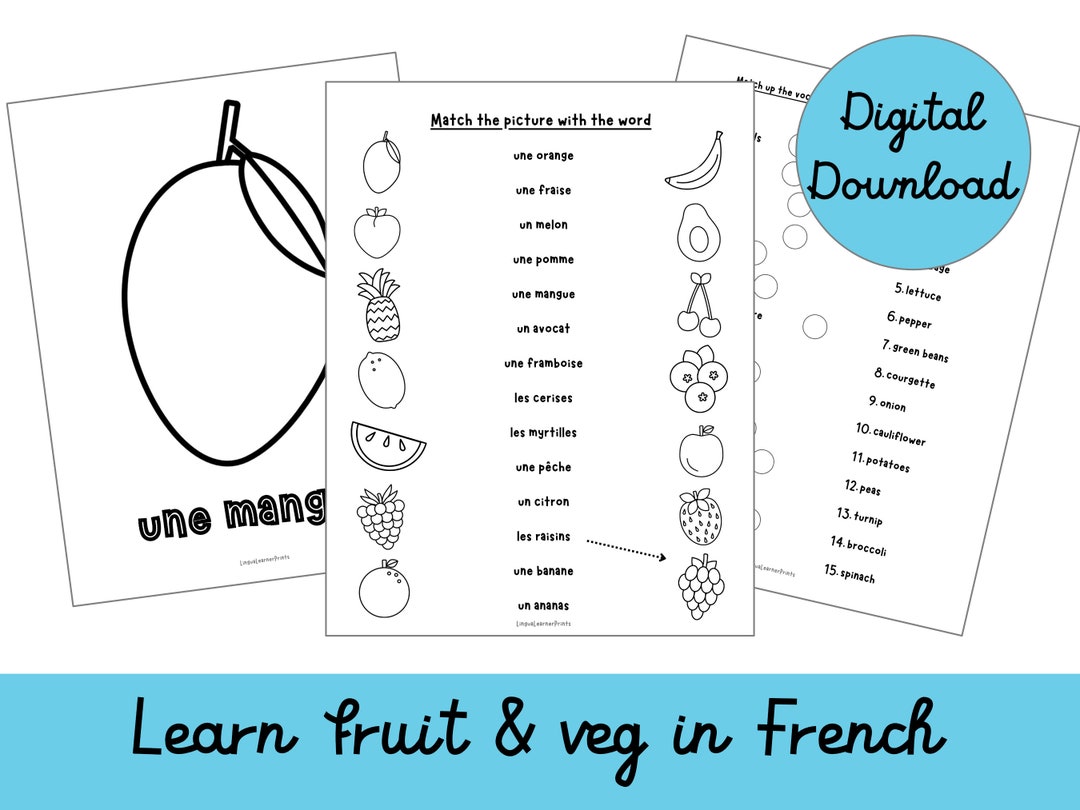 French Fruit and Vegetables Learning Sheets for Kids. Lesson Planning ...