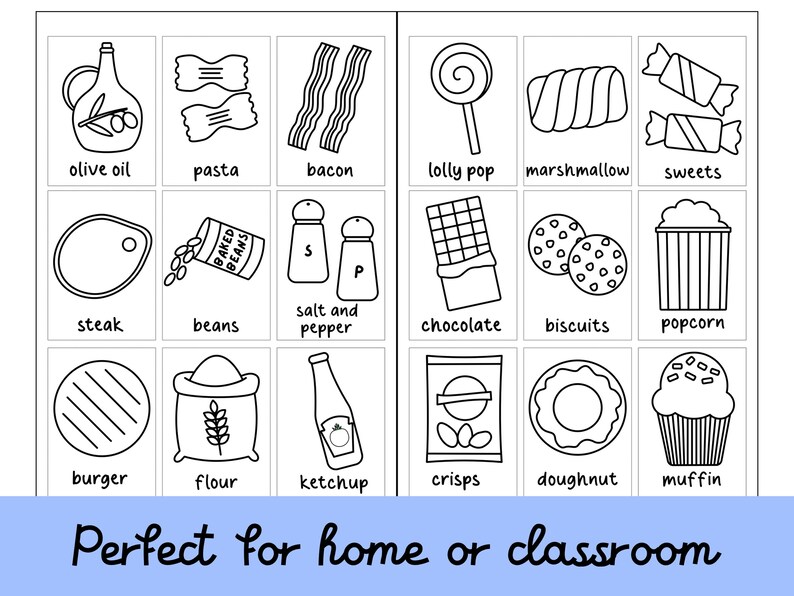 Tarjetas de vocabulario de comida y bebida: inglés, para colorear ...