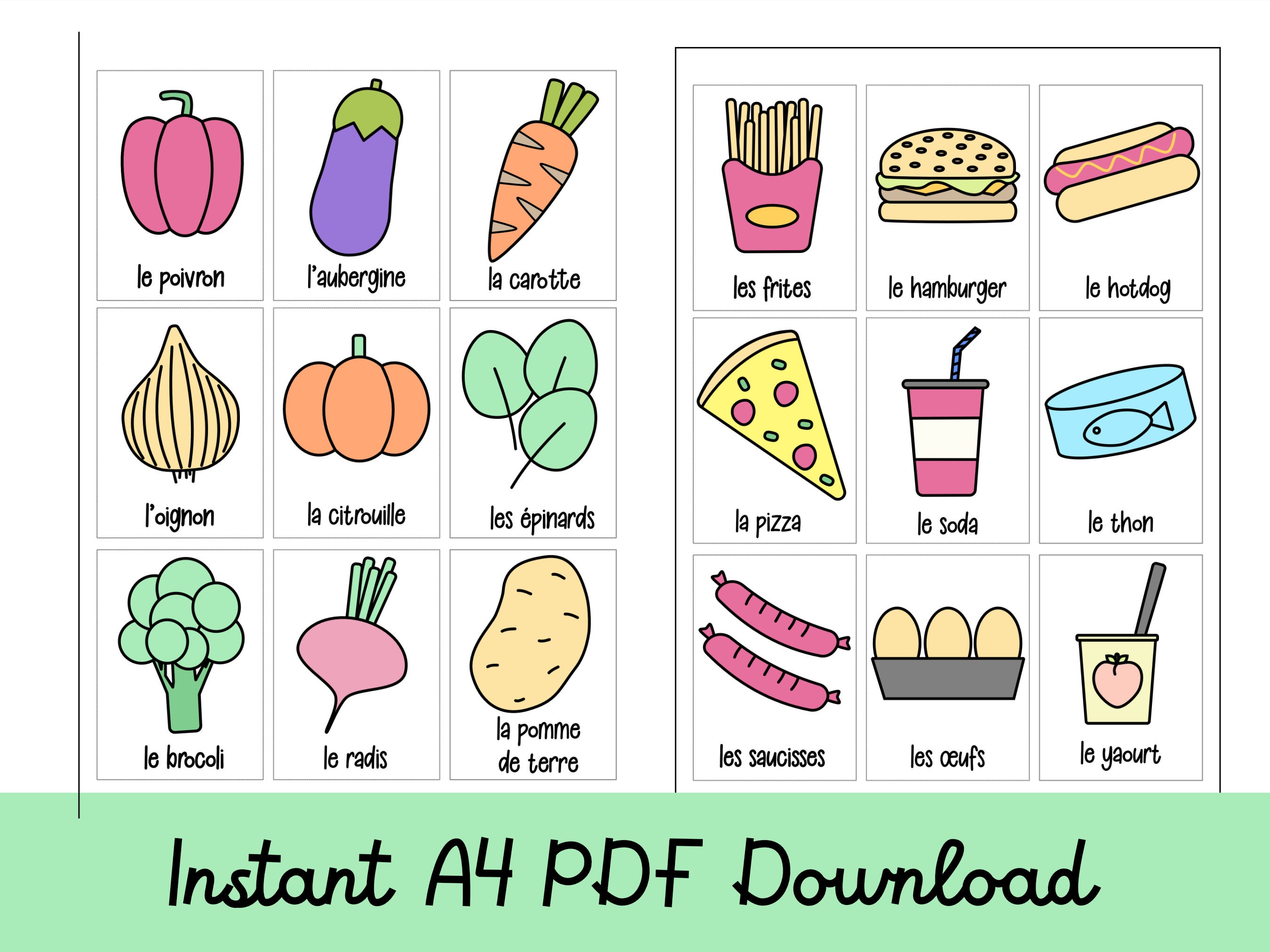 French Food & Drink Flashcards: Coloring Learning Resource (printable ...