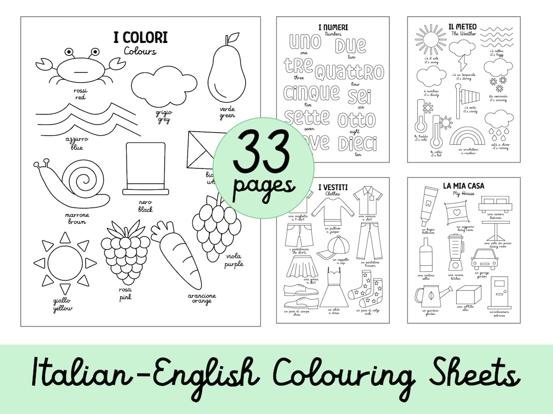 Italian Colouring Pages. Learn Italian Vocabulary, Bilingual Education ...