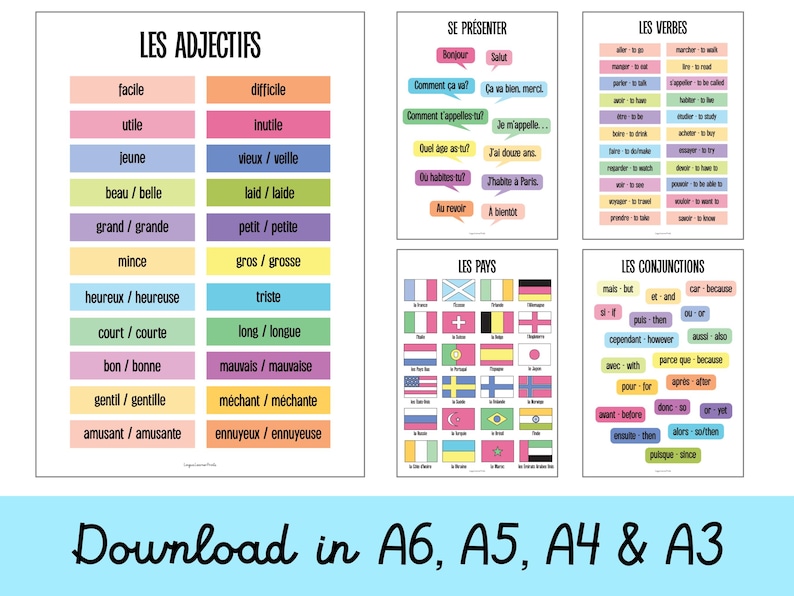 20 French Language Posters and Flashcards Printable. Learn French ...