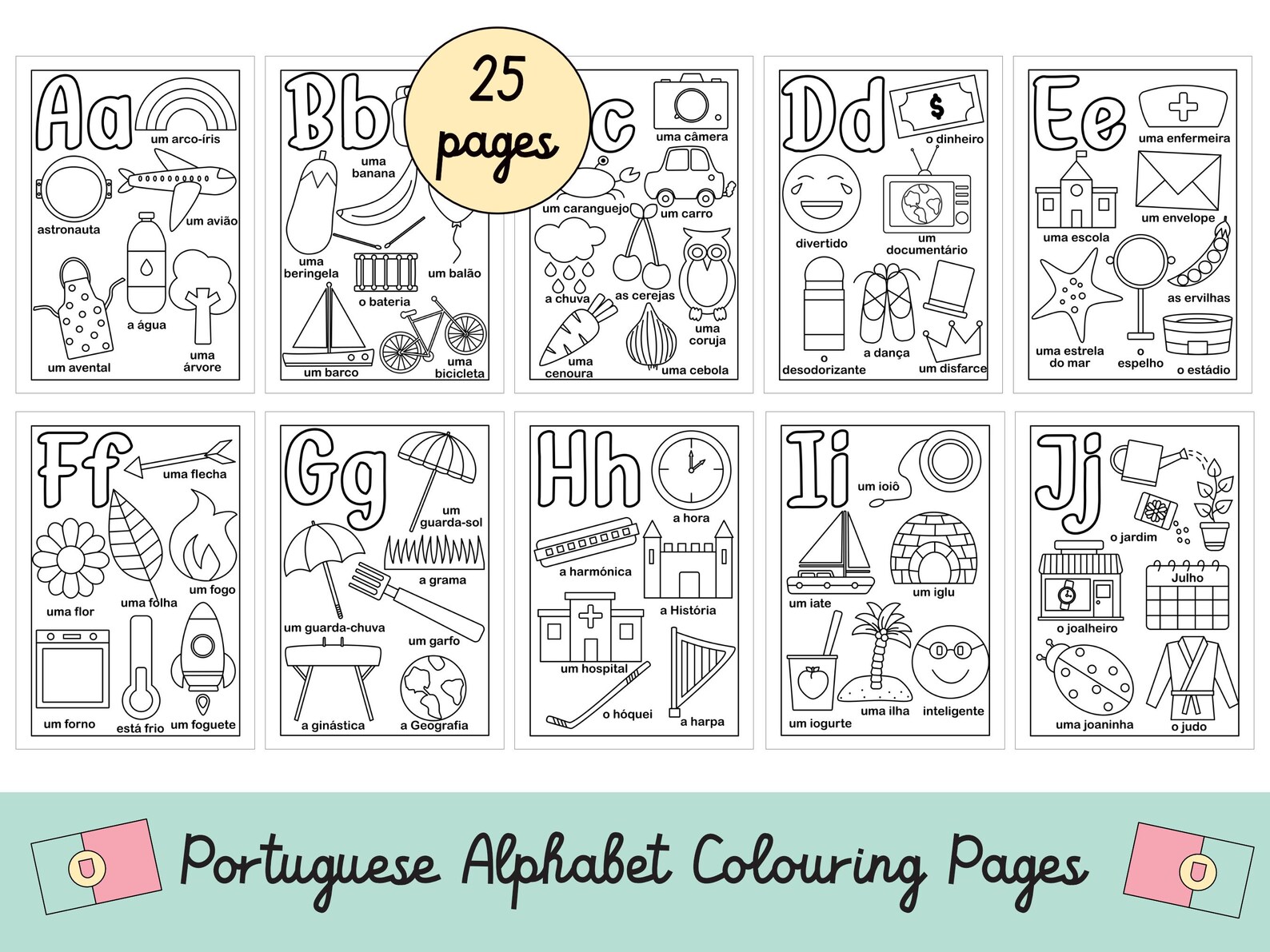Portuguese Alphabet Coloring Pages: Educational Printable (25 Pages) - Etsy