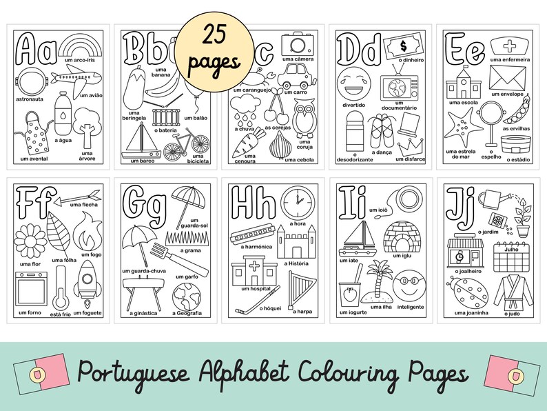 Portuguese Alphabet Coloring Pages: Educational Printable (25 Pages) - Etsy